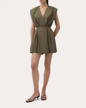 Simkhai Sefi Pleated Poplin Mini Dress - Green