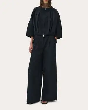 Simkhai Leroy Pleated Faille Wide-leg Pants - Black