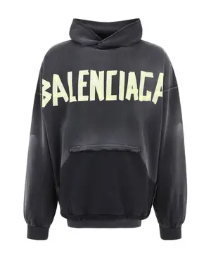 Balenciaga Tape Type Ripped Pocket Hoodie Oversized In Faded - Black