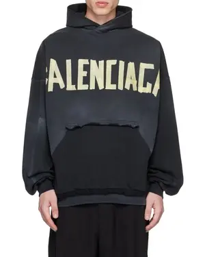 Balenciaga Tape Type Hoodie Oversized In Faded - Black