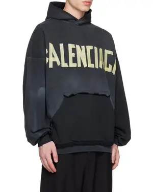 Balenciaga Tape Type Hoodie Oversized In Faded - Black