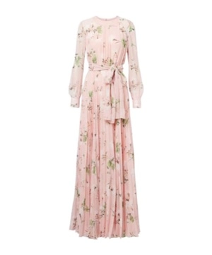 Erdem Floral Pleated Voile Gown - Pink