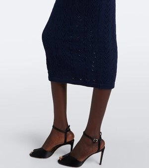 Alessandra Rich Knitted Virgin Wool Midi Dress With Ruffled Collar - Blue