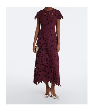 Simkhai Floral Guipure Lace Cocktail Dress - Wine Red