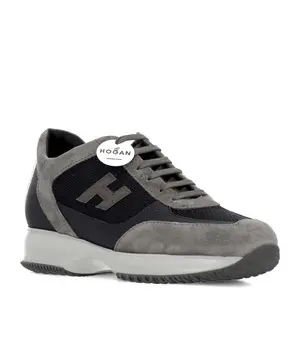 Hogan Round-toe Lace-up Sneakers With Patchwork Design And H Logo - Black