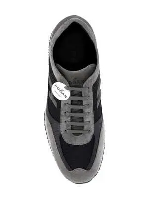 Hogan Round-toe Lace-up Sneakers With Patchwork Design And H Logo - Black