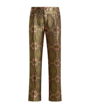 Etro Jacquard Trousers With Floral Medallion Motif - Green