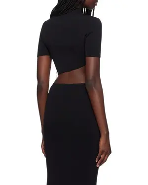 Christopher Esber Asymmetrical Cropped Rib Knit Top - Black
