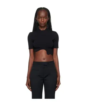 Christopher Esber Asymmetrical Cropped Rib Knit Top - Black
