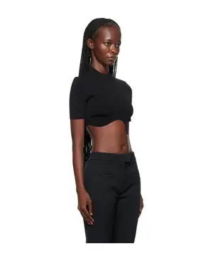 Christopher Esber Asymmetrical Cropped Rib Knit Top - Black