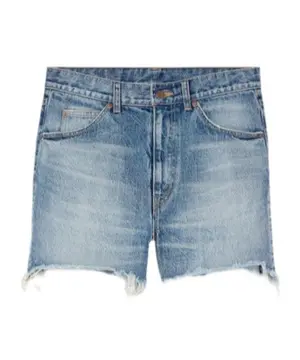 Celine Cotton Denim Shorts With Studded Pockets And Frayed Hems - Blue