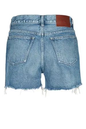 Celine Cotton Denim Shorts With Studded Pockets And Frayed Hems