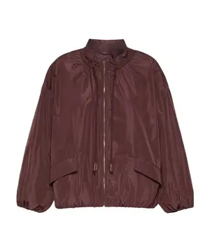 Max Mara Drawstring Ruffled Bomber Jacket - Bordeaux Red
