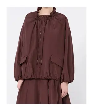 Max Mara Drawstring Ruffled Bomber Jacket - Bordeaux Red