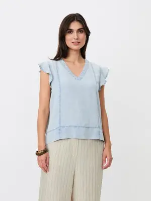 MASAI COPENHAGEN Madalali Denim V-neck Blouse - Light Denim