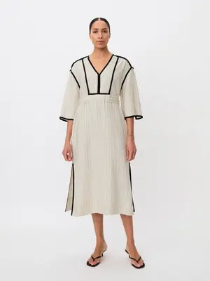 MASAI COPENHAGEN Maneyla Linen-blend V-neck Dress - Fog