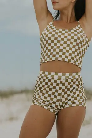 Geode Swimwear Myrtle High-waisted Checkered Shorts