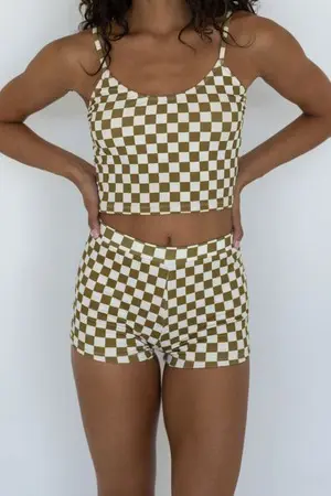 Geode Swimwear Myrtle High-waisted Checkered Shorts - Ivory