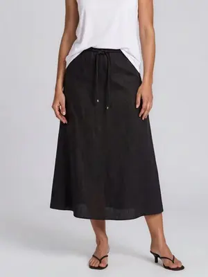 MASAI COPENHAGEN Linen Maxi Skirt With Elasticated Waist And Tie Detail - Black