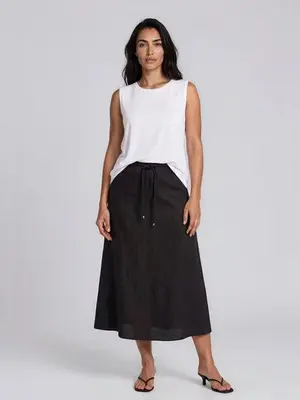 MASAI COPENHAGEN Linen Maxi Skirt With Elasticated Waist And Tie Detail - Black