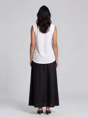 MASAI COPENHAGEN Linen Maxi Skirt With Elasticated Waist And Tie Detail - Black