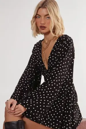 Nasty Gal Polka Dot Flared Sleeve Mini Dress
