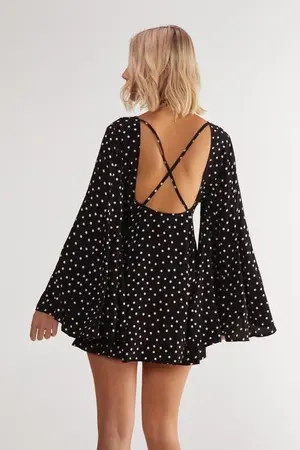 Nasty Gal Polka Dot Flared Sleeve Mini Dress