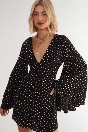Nasty Gal Polka Dot Flared Sleeve Mini Dress
