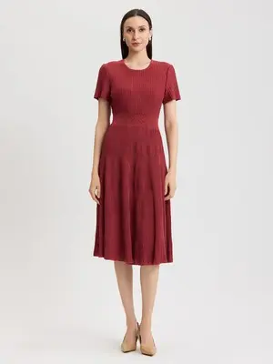 Misook Ribbed Soft Knit Midi Dress - Russet
