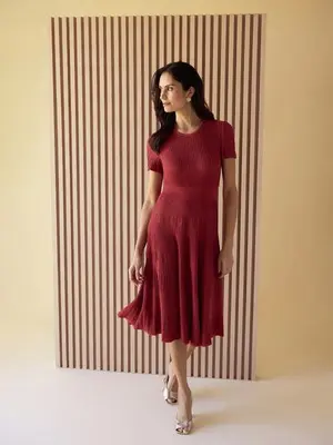Misook Ribbed Soft Knit Midi Dress - Russet