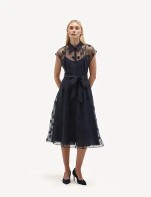HOBBS LONDON Tess Sheer Polka Dot Shirt Dress - Midnightnavy