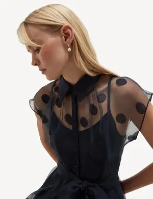 HOBBS LONDON Tess Sheer Polka Dot Shirt Dress