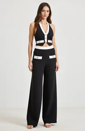 MODENAIRE Two-piece Halter Crop Top And Wide-leg Pant Set
