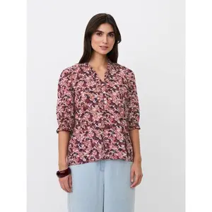 MASAI COPENHAGEN Mabrenitha Floral Mandarin Collar Blouse - Beet Red