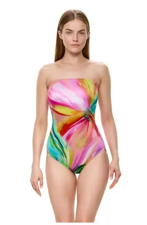 GOTTEX Floral Rhythm Bandeau One Piece Swimsuit - Pink-multi