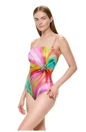 GOTTEX Floral Rhythm Bandeau One Piece Swimsuit - Pink-multi