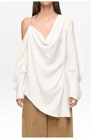 Bimba Y Lola Linen Off-shoulder Draped Top
