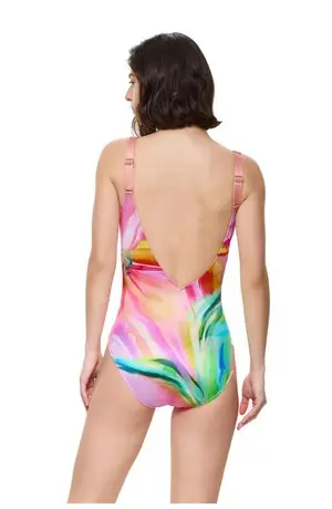 GOTTEX Floral Rhythm V-neck One-piece Swimsuit - Pink-multi