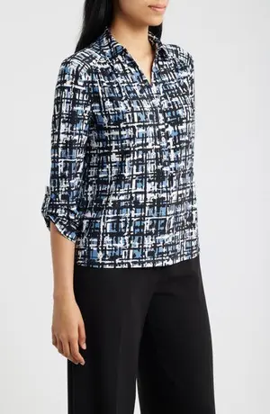 Anne Klein Print Roll-tabbed Button Front Shirt