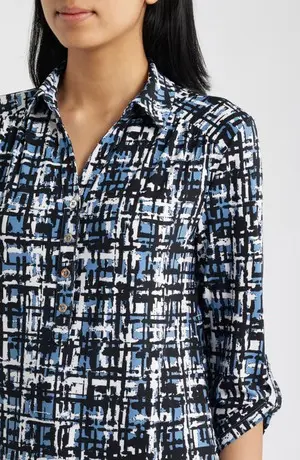 Anne Klein Print Roll-tabbed Button Front Shirt