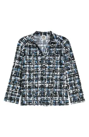 Anne Klein Print Roll-tabbed Button Front Shirt