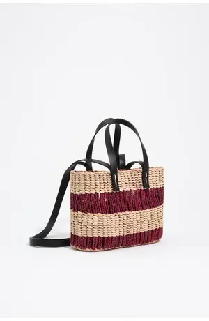 Bimba Y Lola Small Raffia Basket Bag Burgundy