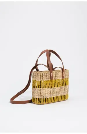 Bimba Y Lola Small Raffia Basket Bag - Mustard