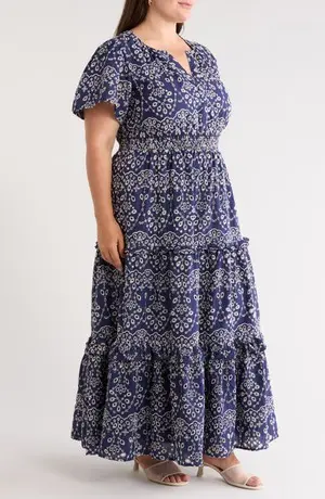 SUGARLIPS Viridiana Tiered Floral Eyelet Maxi Dress