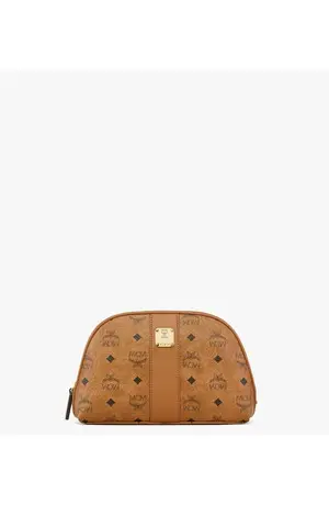 Mcm Aren Cosmetic Pouch In Visetos - Cognac