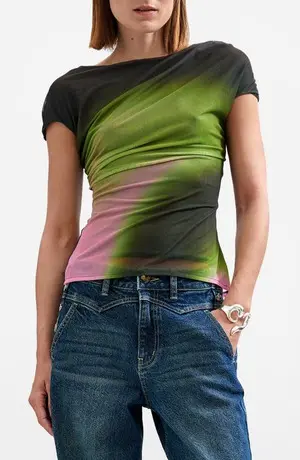 Desigual Ruched Mesh Top - Black