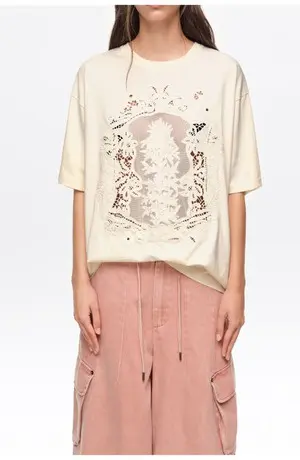 Bimba Y Lola Tonal Logo Embroidered T-shirt - Ivory
