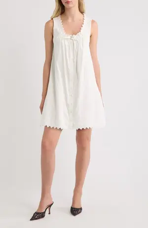 FRAME Serene Eyelet Trim Cotton Minidress - White