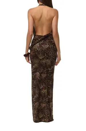 Naked Wardrobe Deep Plunge Leopard Print Maxi Dress