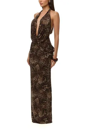 Naked Wardrobe Deep Plunge Leopard Print Maxi Dress